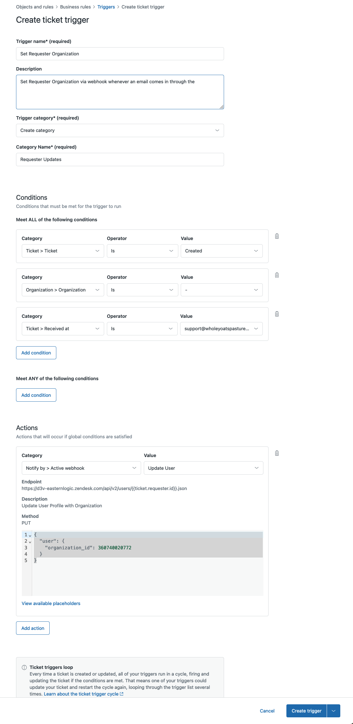 Set Requester Organization via Trigger – Eastern Logic
